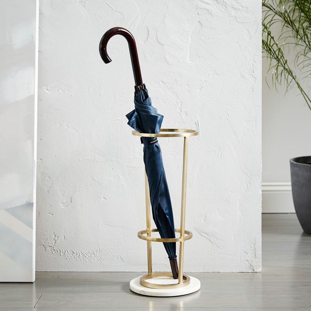 Deco Marble Metal Umbrella Stand White Brass West Elm UK